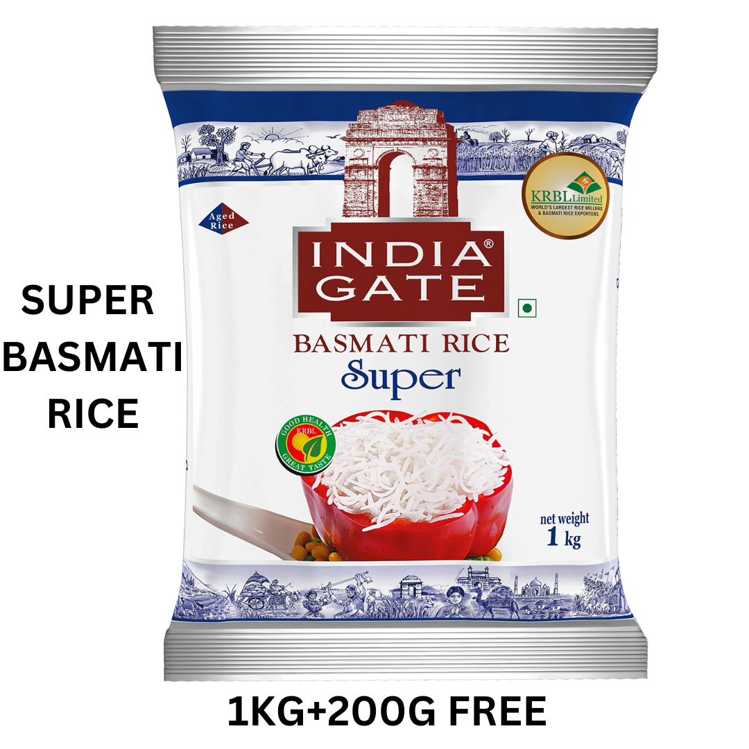 INDIA GATE SUPER BASMATI RICE 1KG + 200G FREE POUCH – P Mart